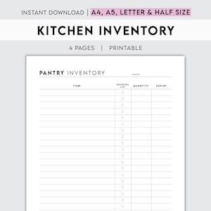 Kitchen Inventory Printable | 4 Pages Stock & Expiry Date Tracker ...
