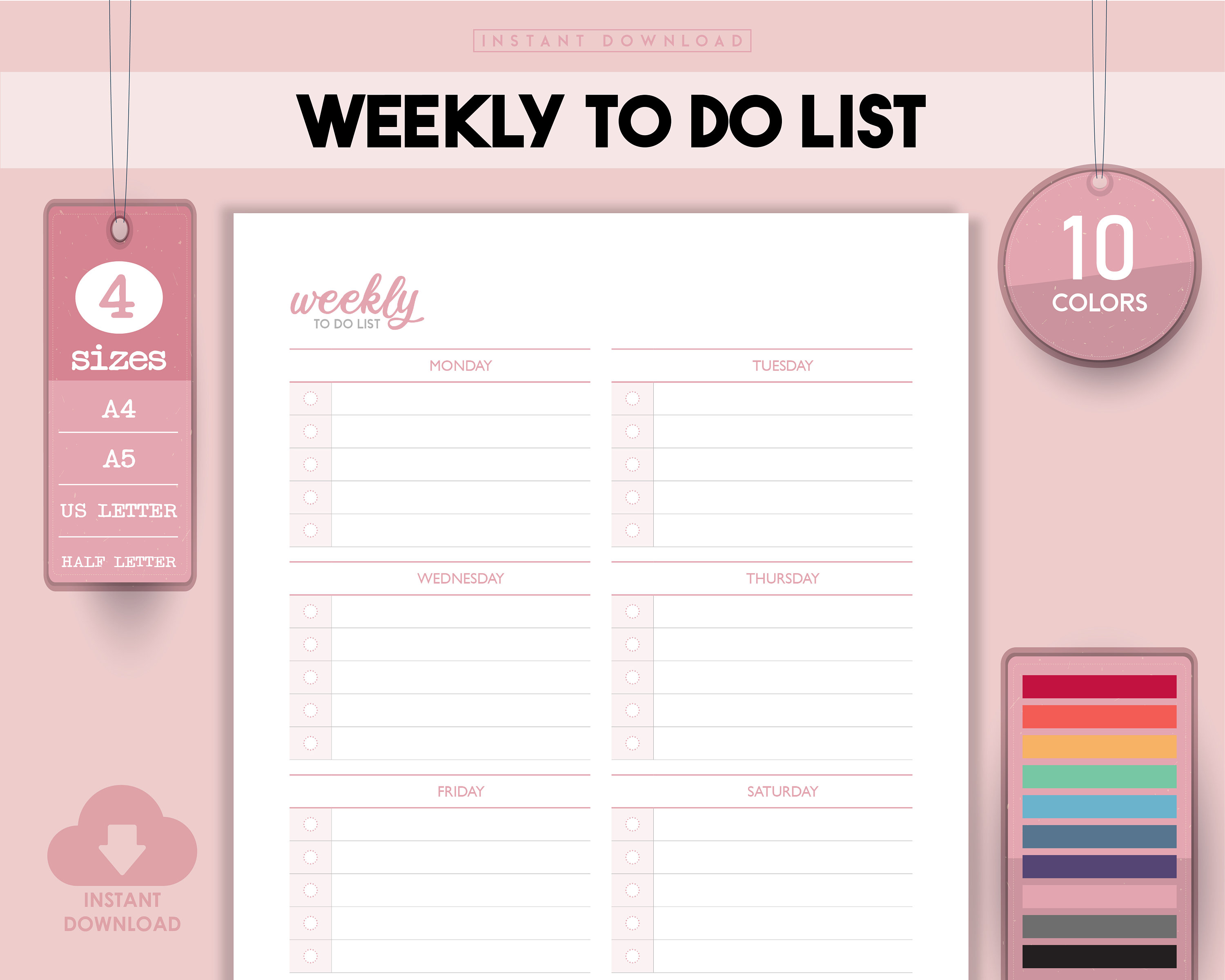 Weekly to Do List, Weekly Planner Pdf, Weekly Checklist, Daily ...