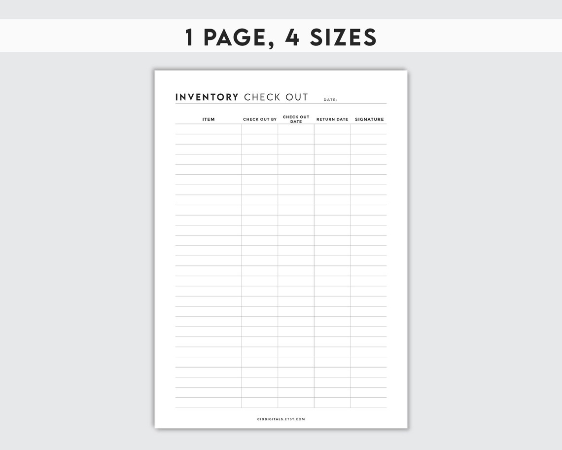 Inventory Checkout Tracker Printable | Stock Management Log (digital ...