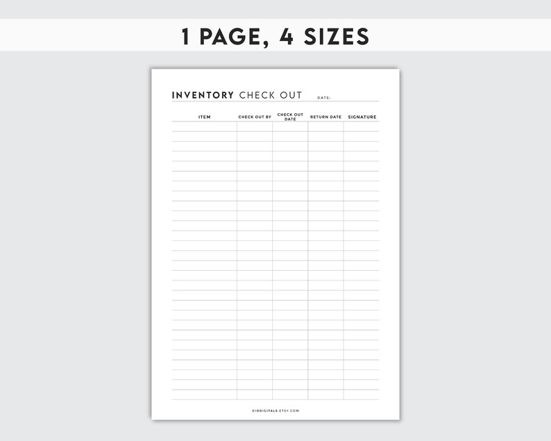 Inventory Checkout Tracker Printable | Stock Management Equipment Log ...