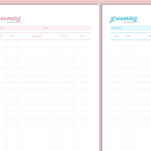 Care Schedule, Pet Health Care Log, Pet Grooming Log, Cat Grooming Log ...