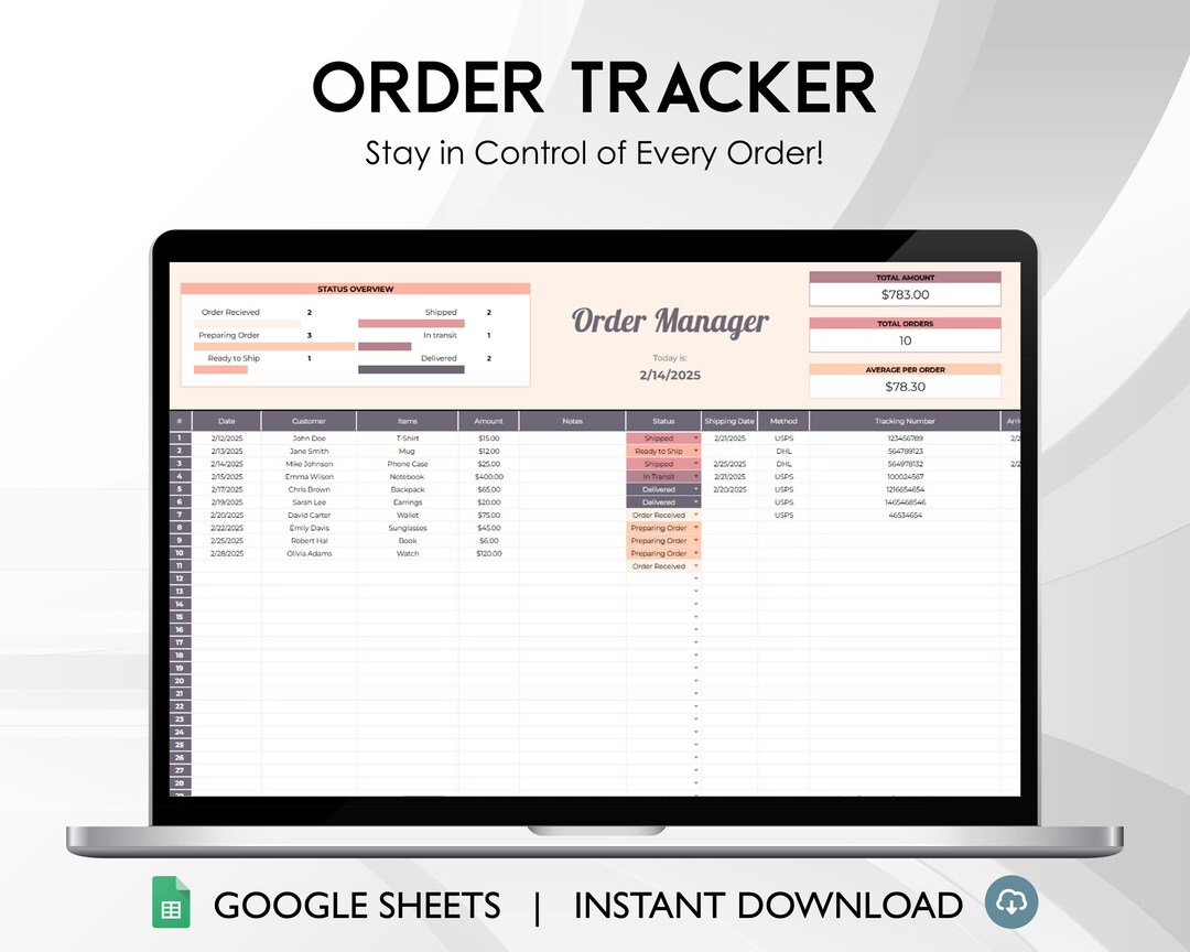 Order Tracker Template - Editable Google Sheets Tool, Small Business ...