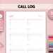 Phone Call Log, Missed Call Log, Printable Call Log, Fillable Template ...
