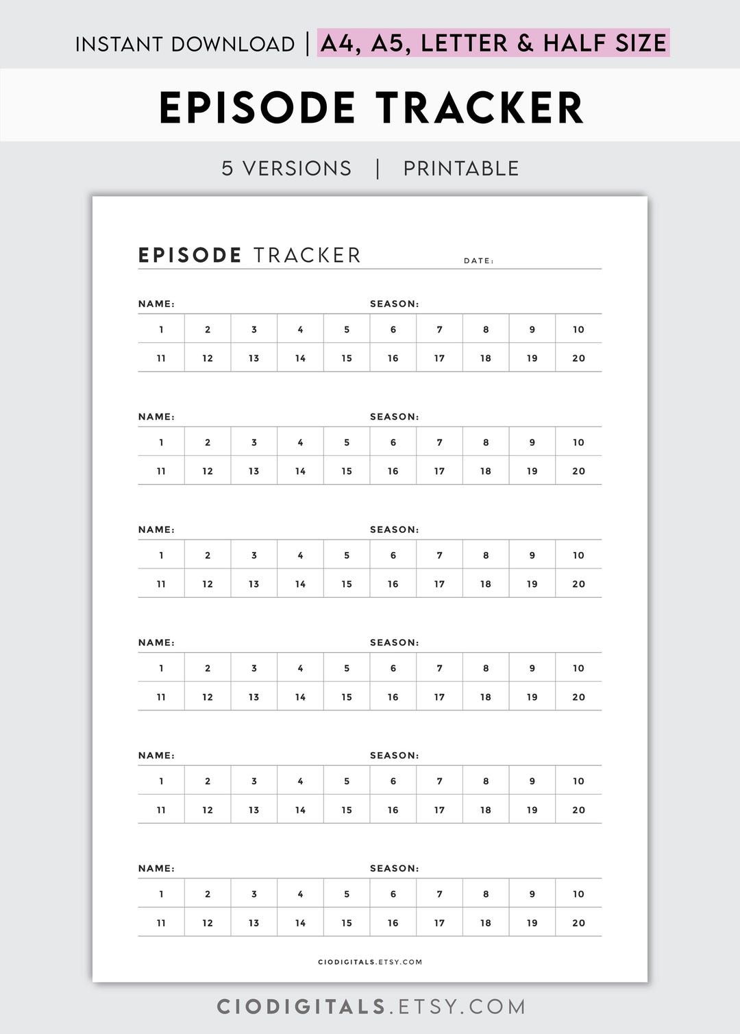Episode Tracker TV Show Tracker Watch List Series Tracker Binge Log Tv ...