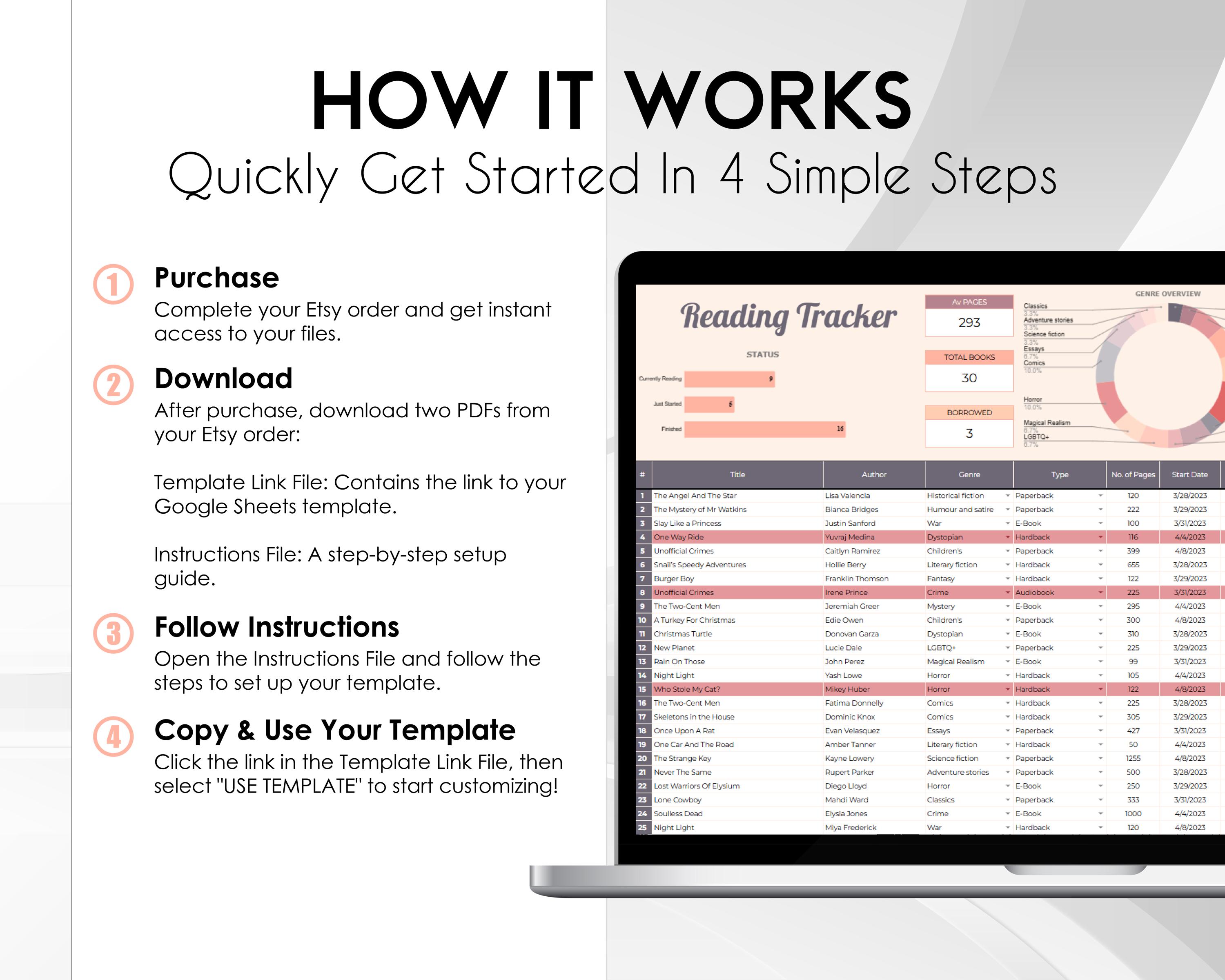 Reading Tracker Spreadsheet | Book Log | Reading Goal Planner - Etsy