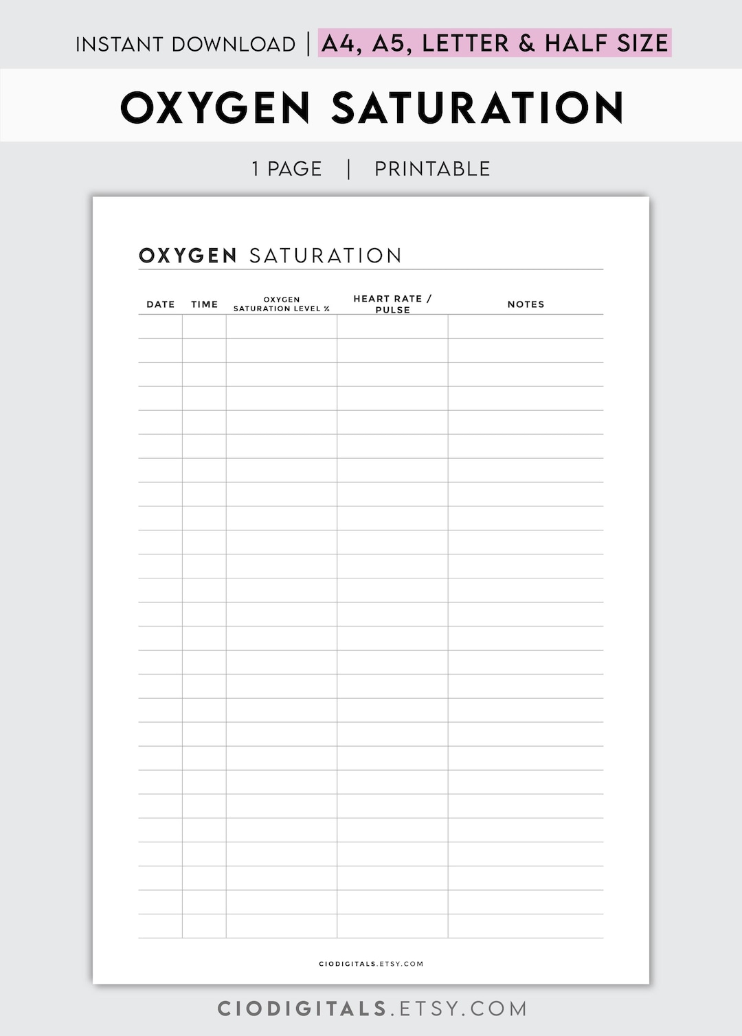 Oxygen Saturation Tracker | Pulse Monitor & Health Log for Vital Signs ...