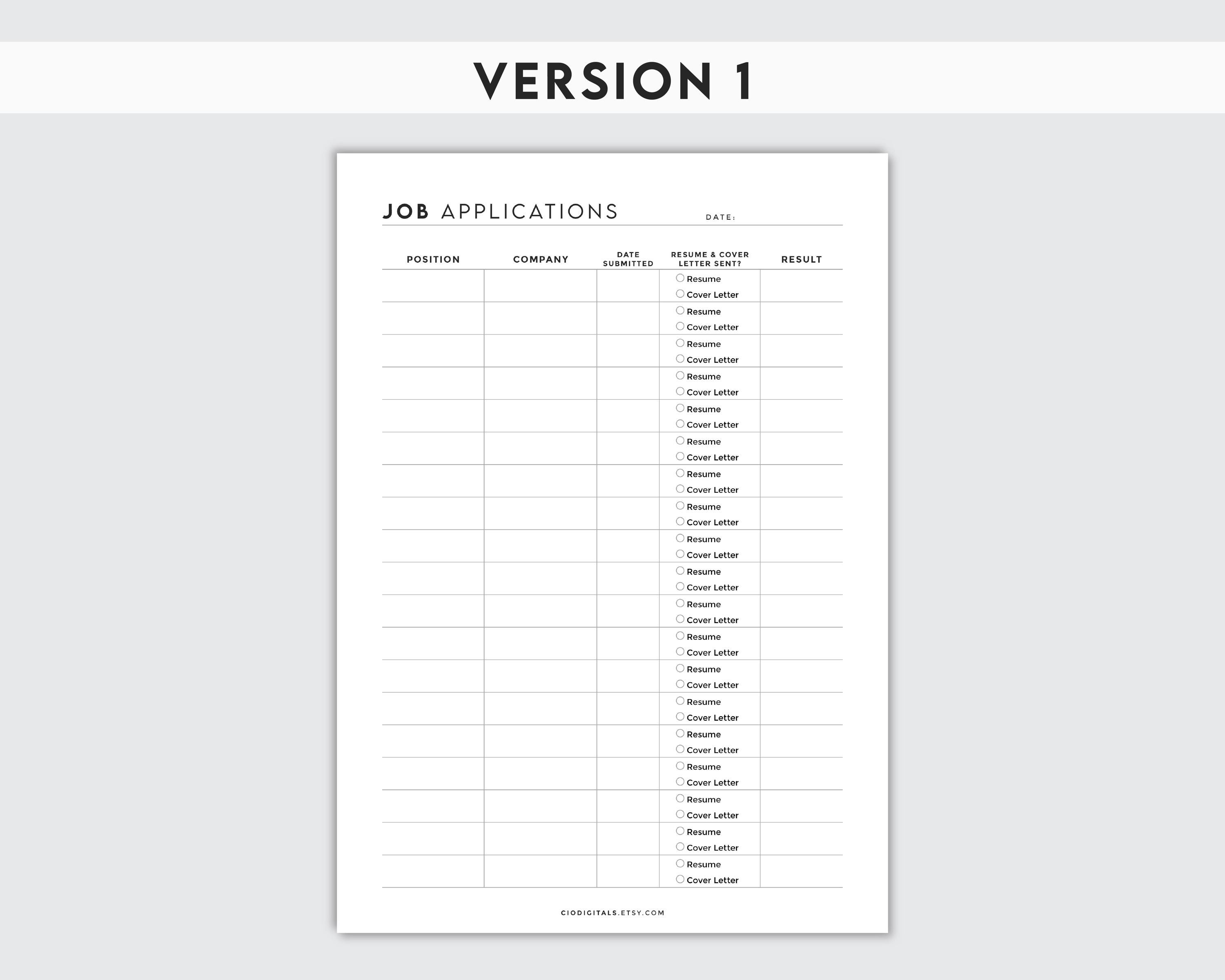 Job Application Tracker Printable | Resume, Cover Letter Log (digital ...