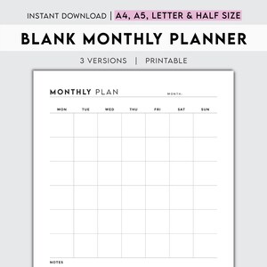 Blank Monthly Planner Printable Goal Tracker Productivity Organizer ...