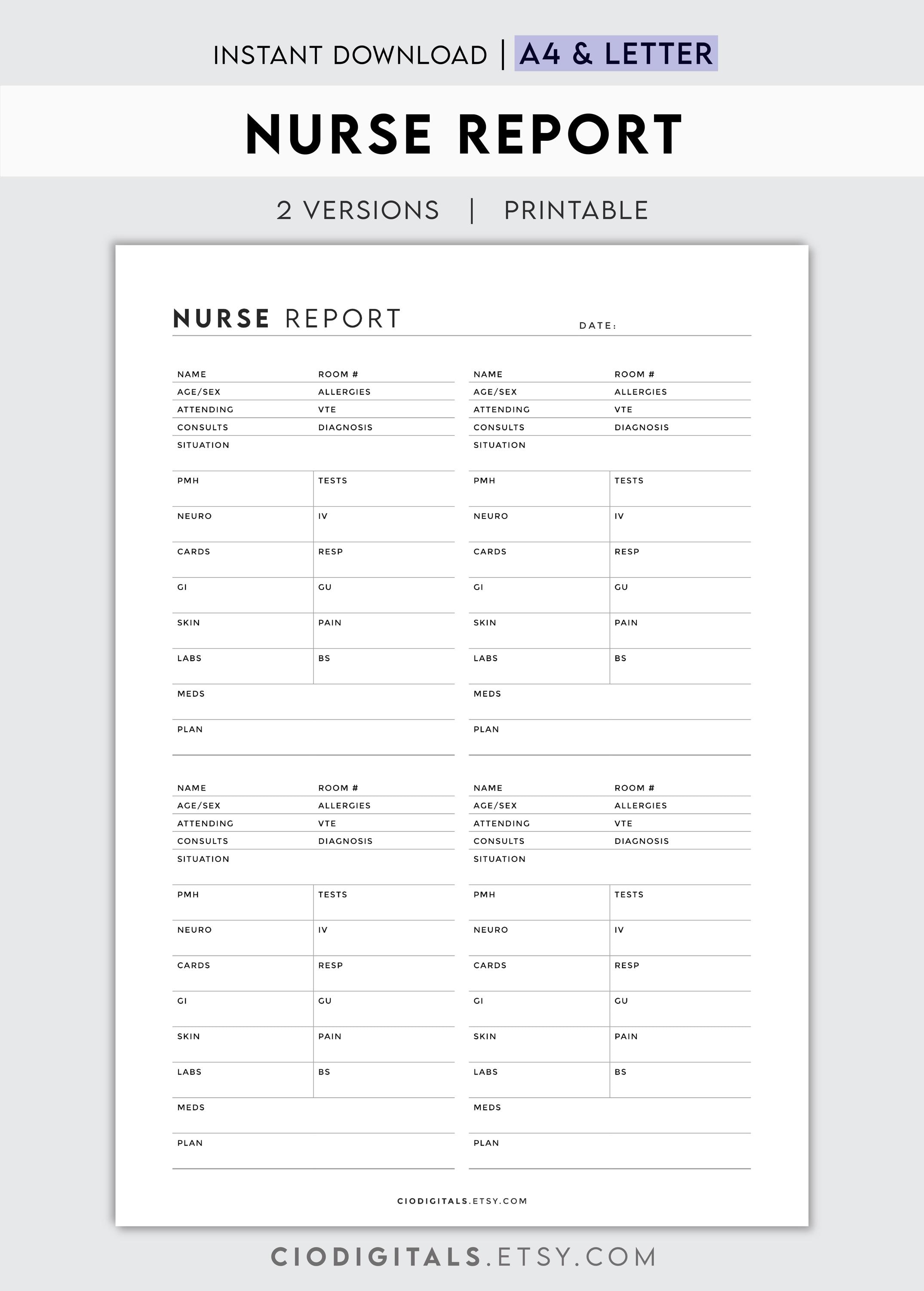 Nurse Report Template | Patient Care Clinical Documentation ...