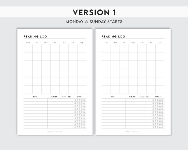 Printable Reading Log | Book Tracker & List | Novel Log Reading Chart ...