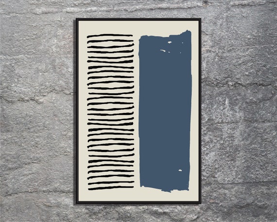Color Block Lines Modern Blue Art Large Size Print | Etsy