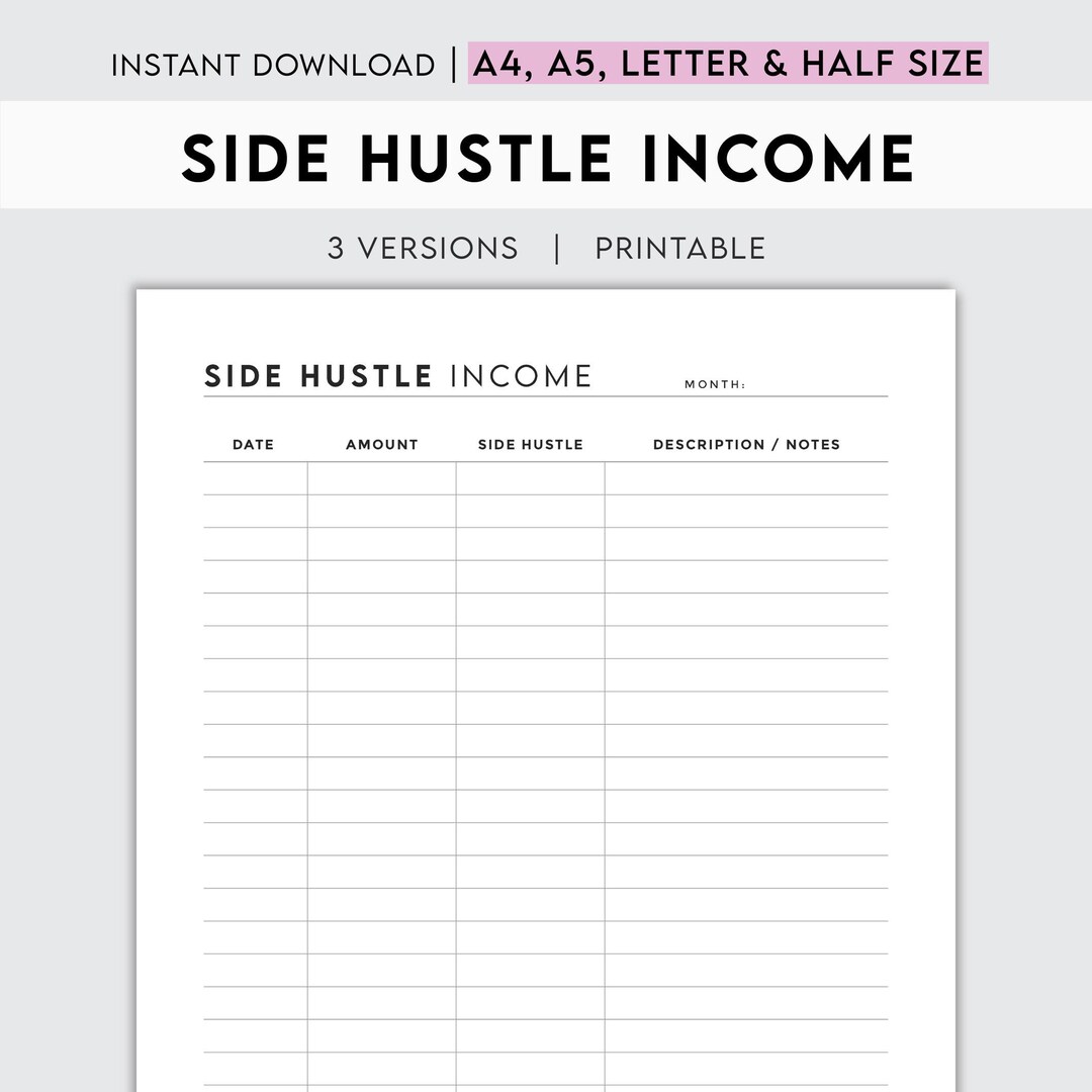 Side Hustle Income Tracker Printable | Freelance Earnings Organizer ...