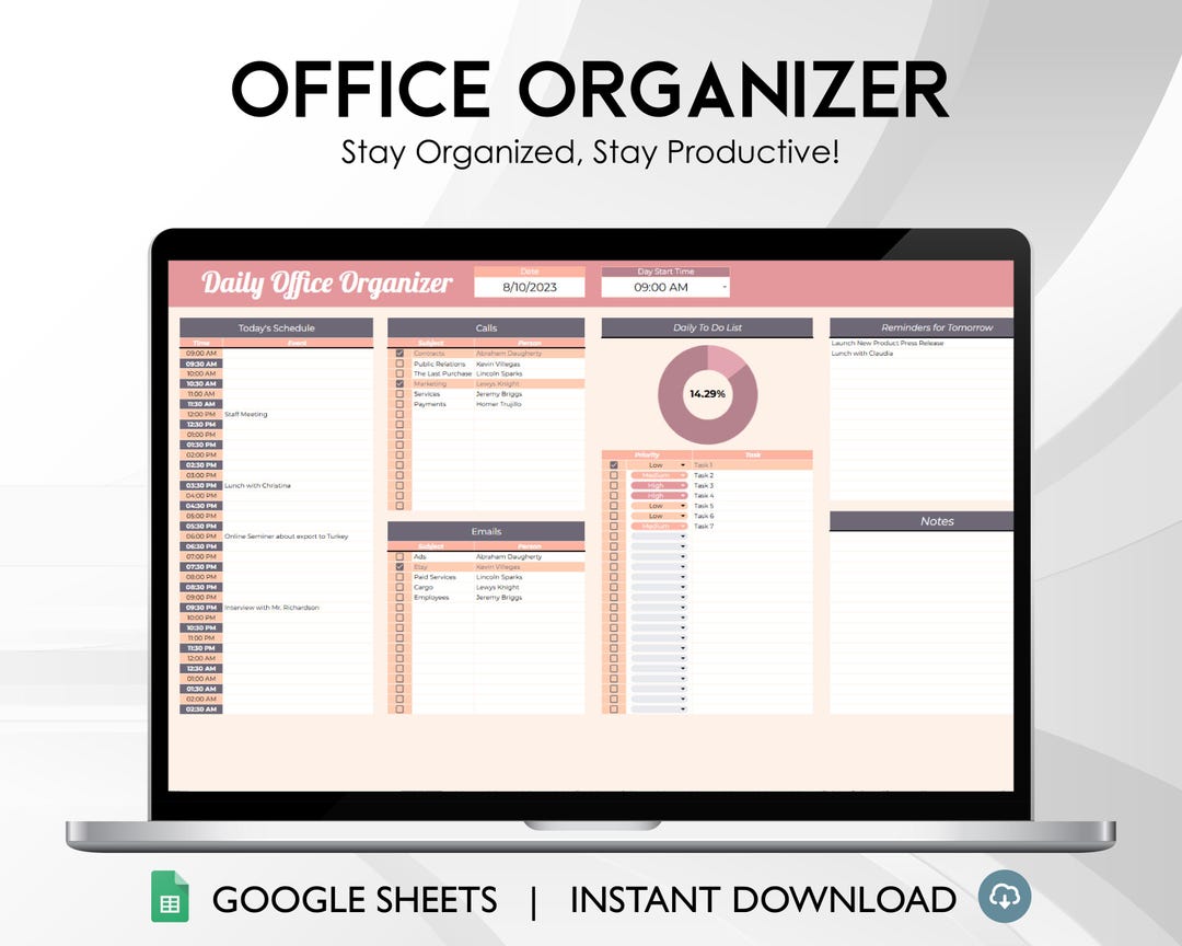 Workday Schedule Work Day Checklist Daily Organizer Work Organizer ...