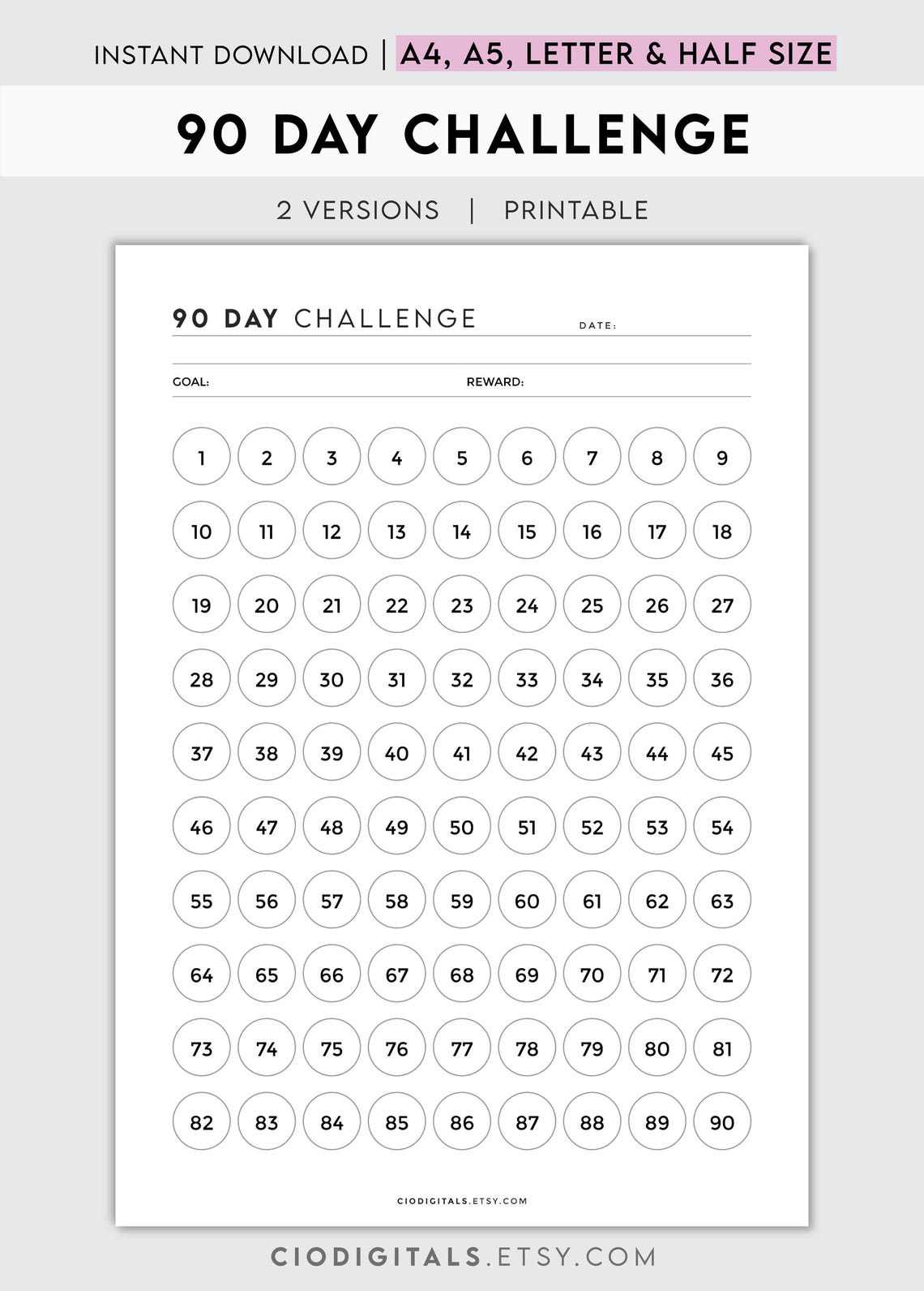 90 Day Challenge Printable | Habit Tracker, Goal Planner (digital ...