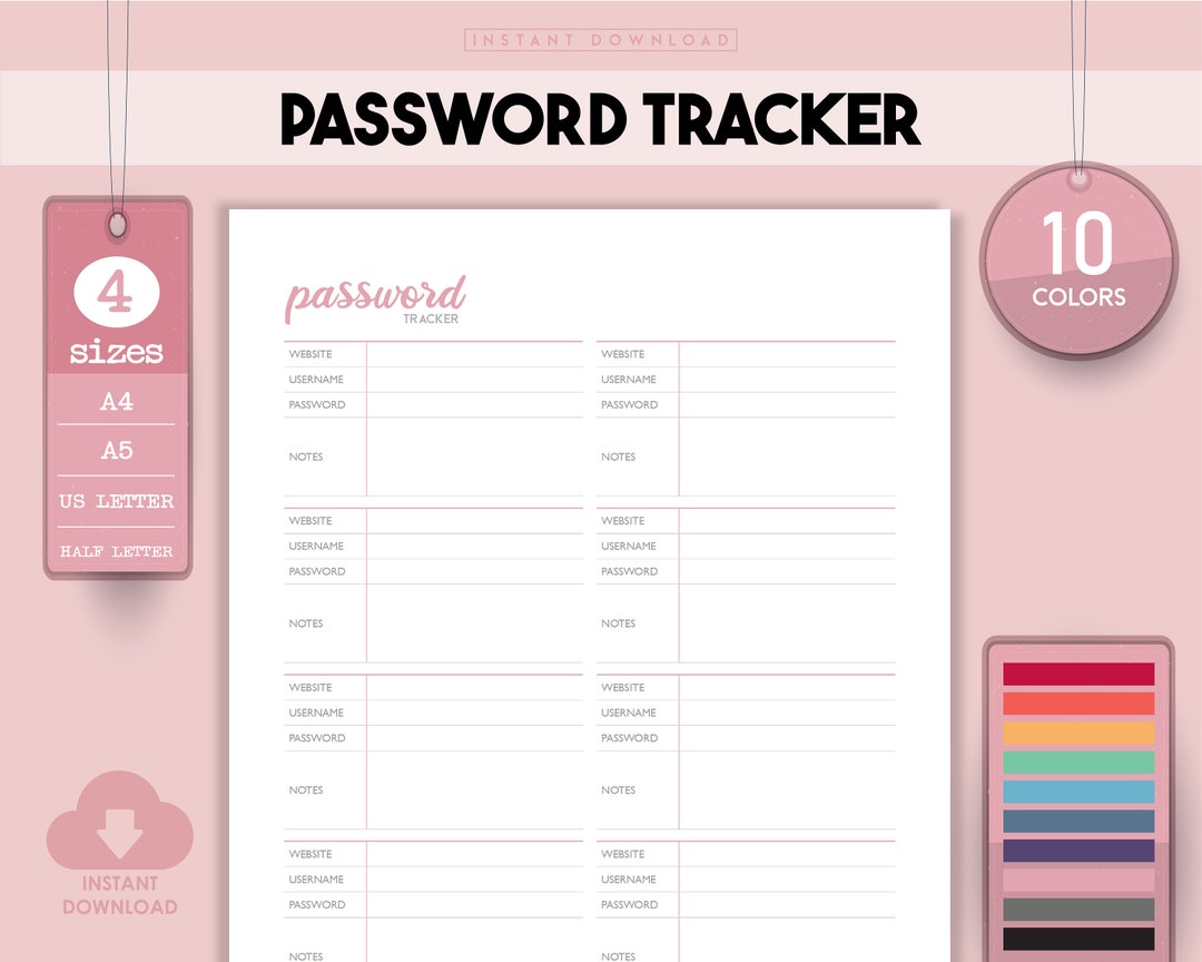 Password Tracker, Pdf Printable, Digital Download, Financial Tracking ...