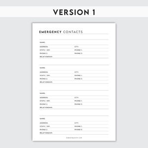 Emergency Contacts List | Printable Safety Tracker & Family Planner for ...
