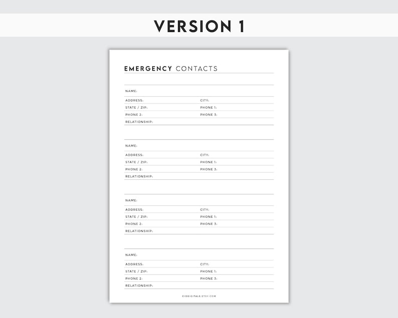 Emergency Contacts List | Printable Safety Tracker & Family Planner for ...