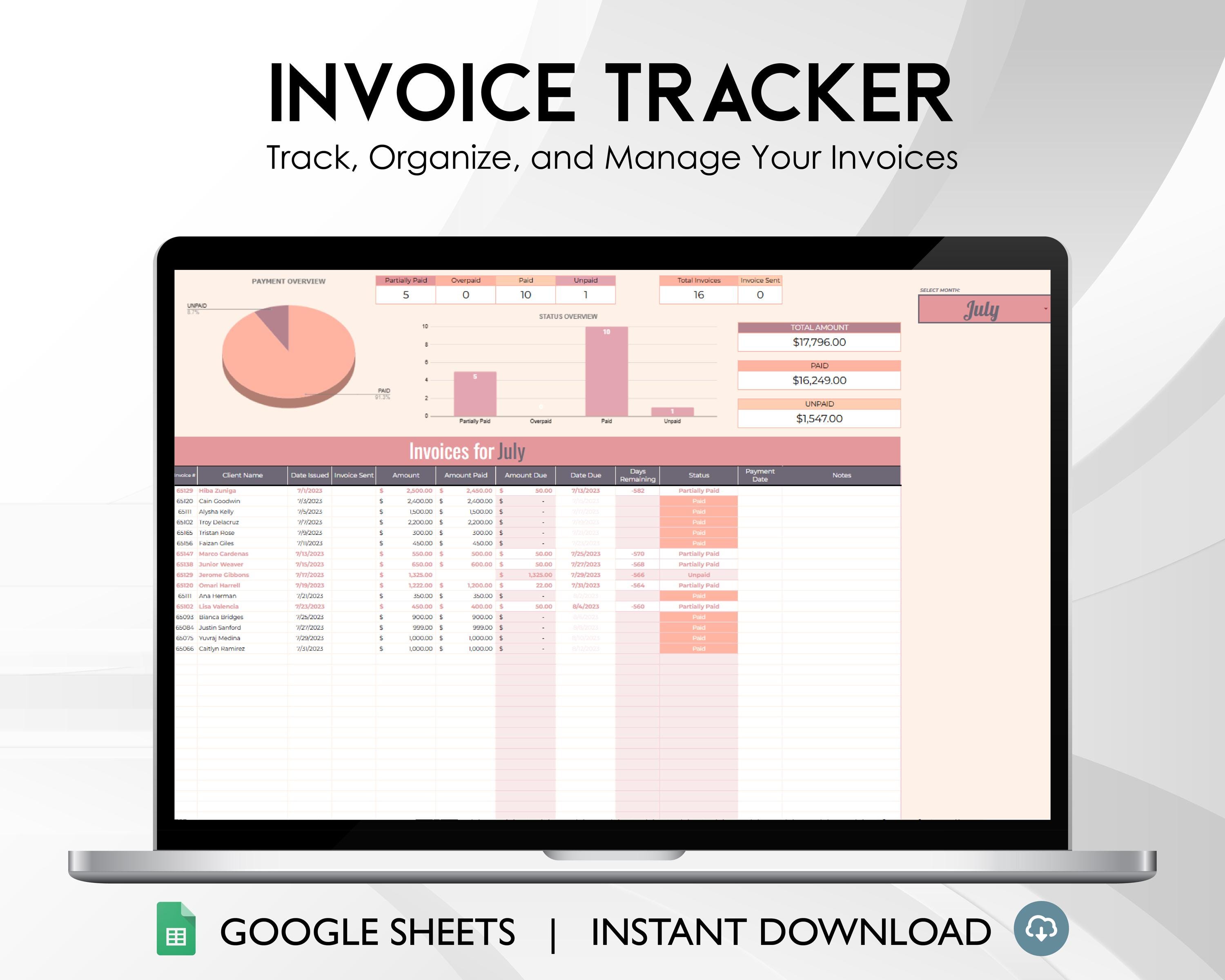 Invoice Tracker Client Lead Business Income Template Bookkeeping ...