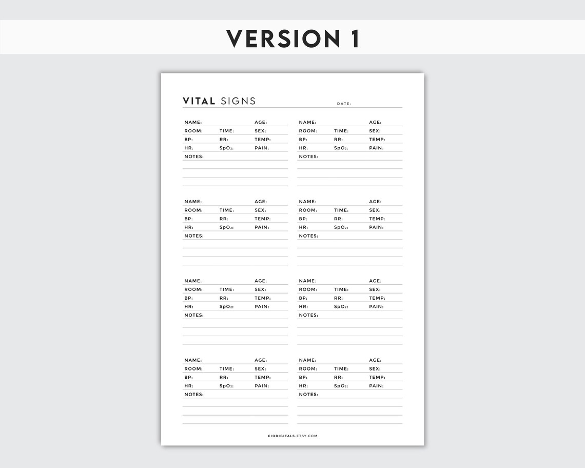 Patient Vital Signs Chart, Nurse Log (digital Download) - Etsy