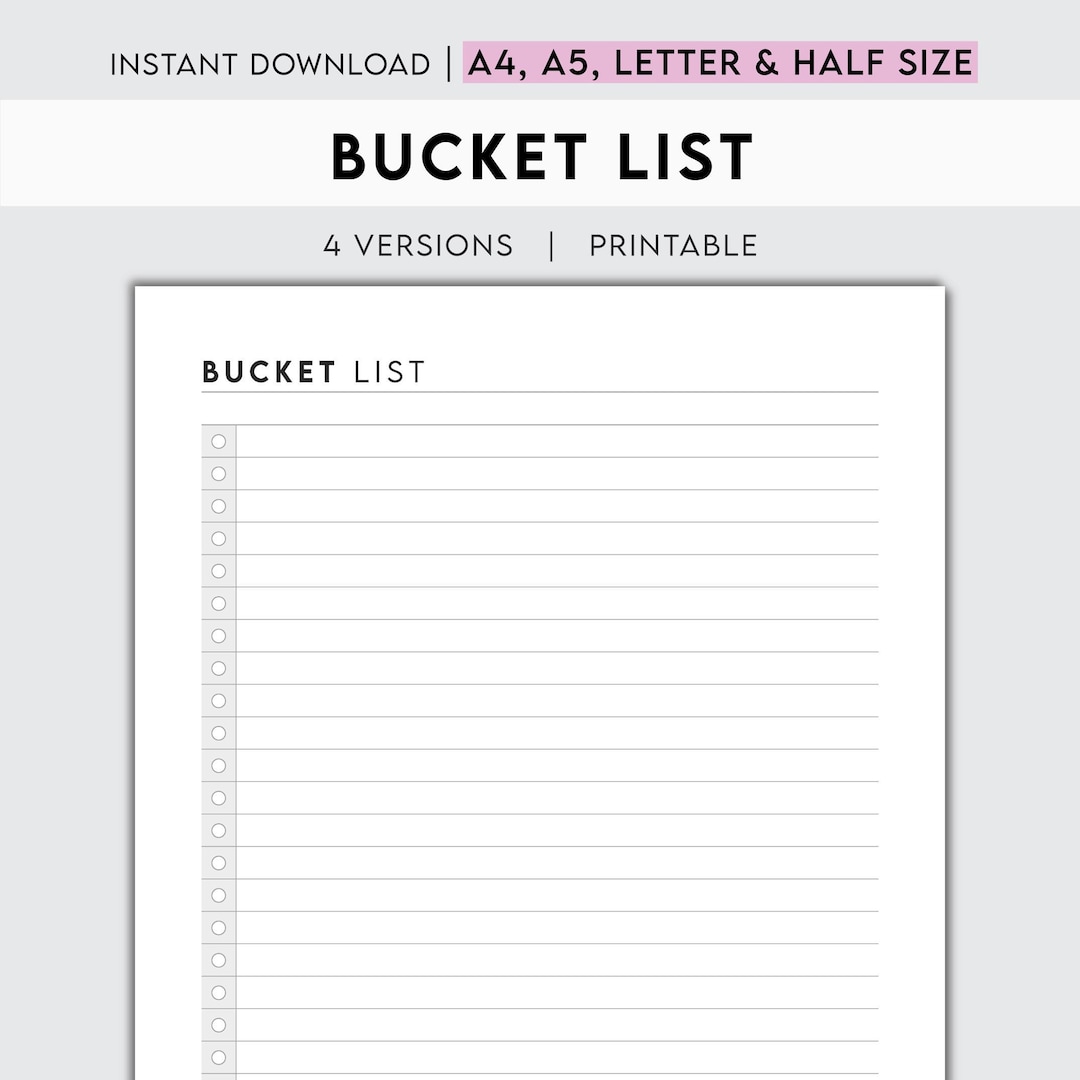 Bucket List Template Life Goals Planner Adventure Tracker Dream ...