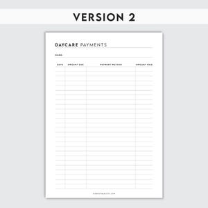 Printable Daycare Payments Tracker | Tuition and Childcare Fee Log ...