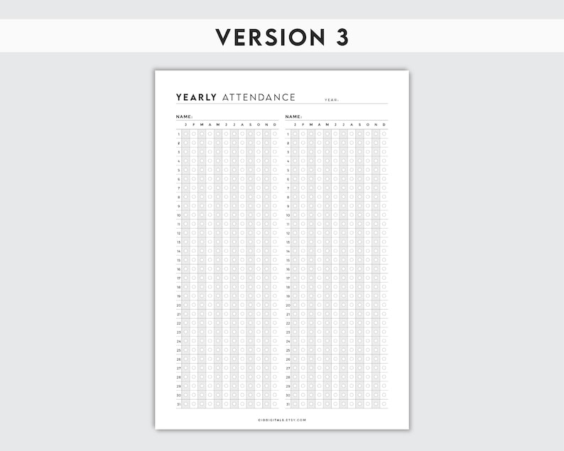 Printable Yearly Employee Attendance Tracker | Staff Schedule Log (A4 ...