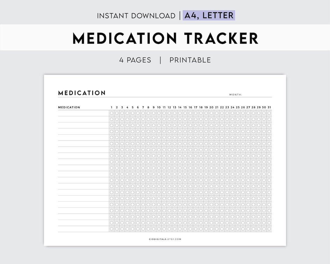 Medication Tracker Printable Health Management Dosage Schedule Pill ...