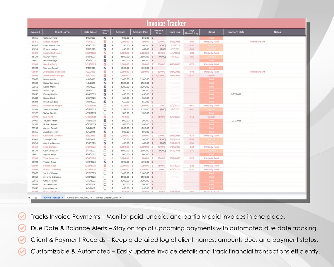 Invoice Tracker Client Lead Business Income Template Bookkeeping ...