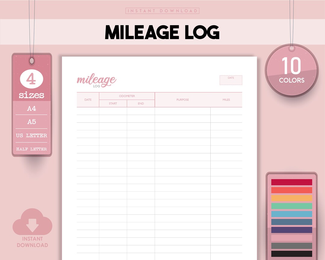 Mileage Tracker, Mileage Log Book, Vehicle Mileage Log, Work Mileage ...