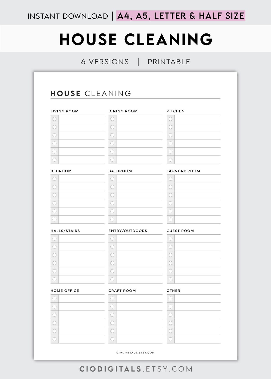 House Cleaning Tracker Printable | 6 Versions Room Schedule & Home ...