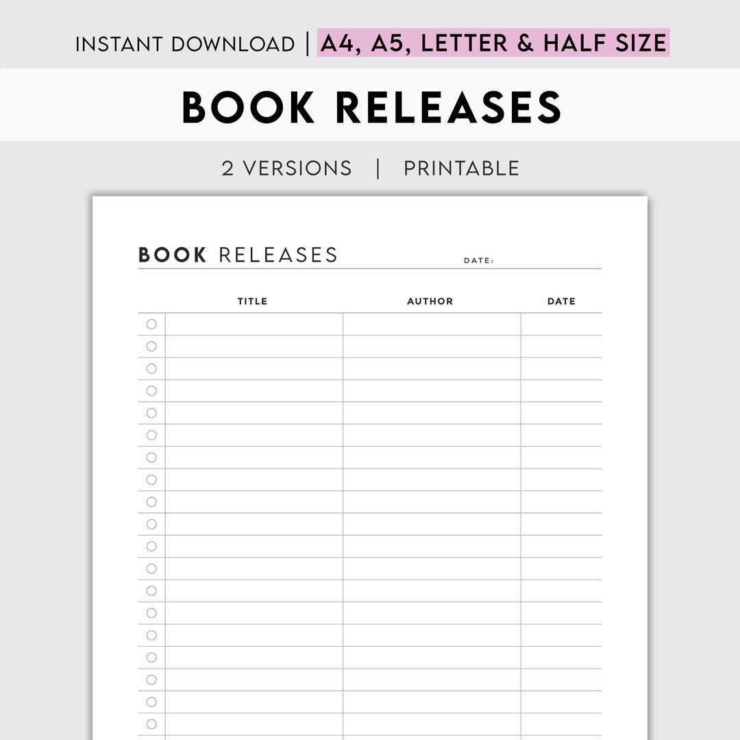 Book Releases Tracker | Reading Log & Book List | Book Planner Novel ...