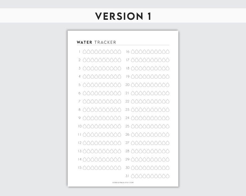 Printable Water Tracker, Daily Habit Chart (digital Download) - Etsy