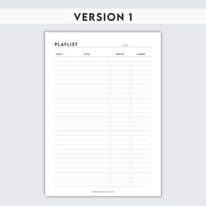 Music Playlist Planner | Customizable Song Tracker & Artist Catalog for ...