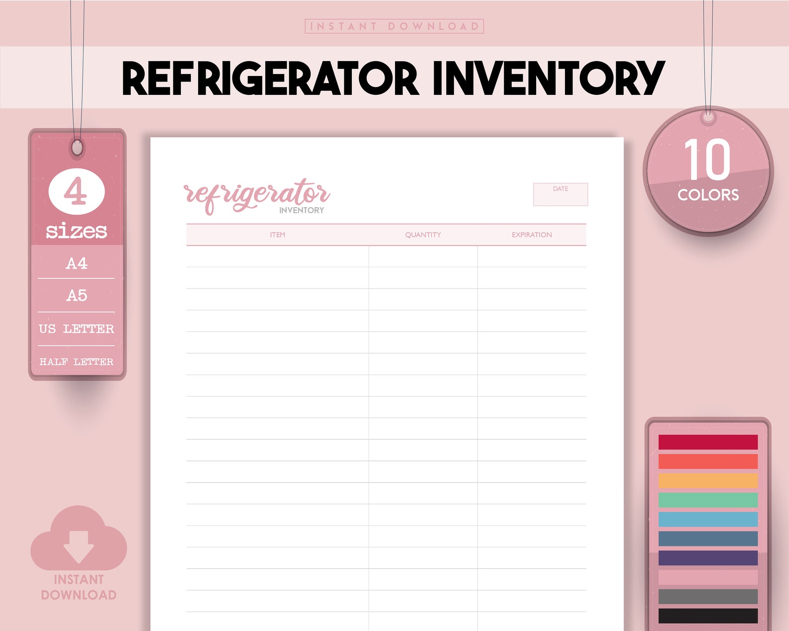 Refrigerator Planner, Food Checklist, Food Inventory List, Inventory ...