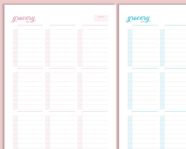 Printable Grocery List Template, 4 Sizes, 10 Colors (PDF) - Etsy