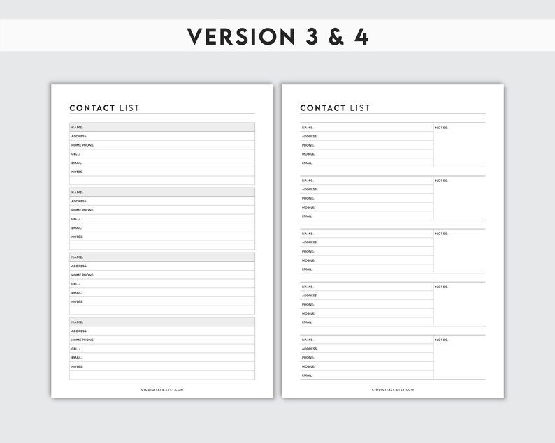 Printable Contact List, Address Book (digital Download) - Etsy