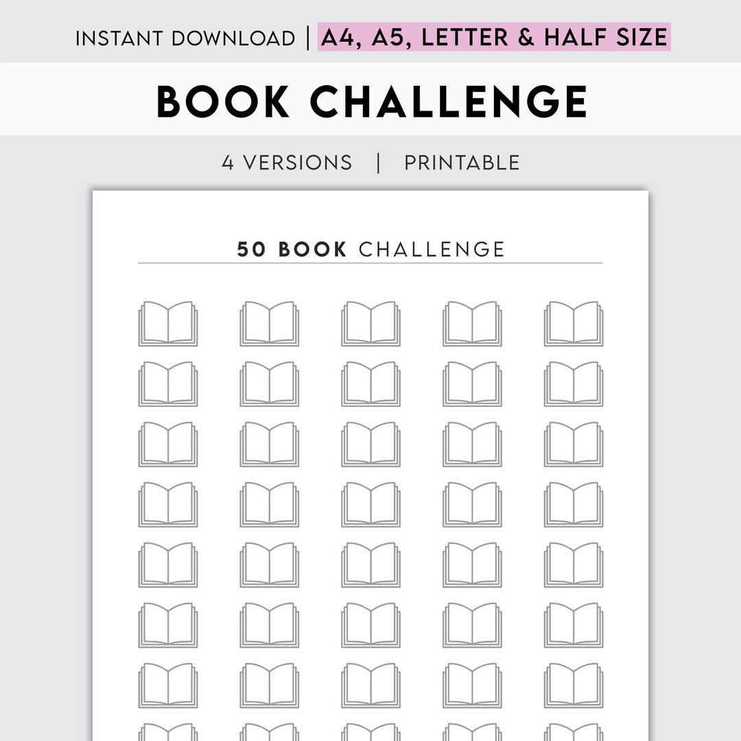 Book Reading Challenge Tracker Printable (A4, A5, Letter, Half) - Etsy