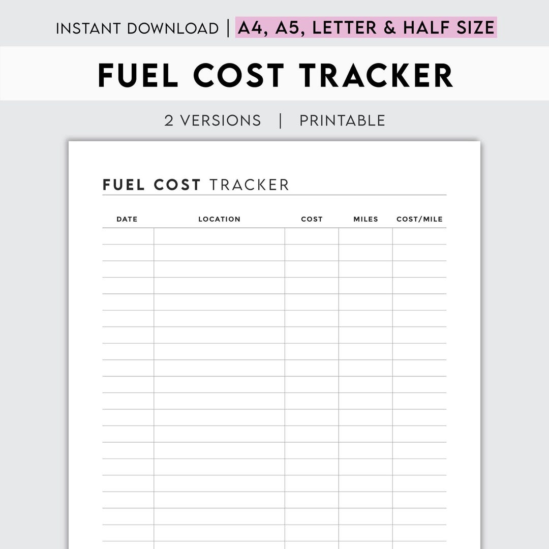 Fuel Cost Tracker | Gas Mileage & Vehicle Log | Car Expense, Fuel ...