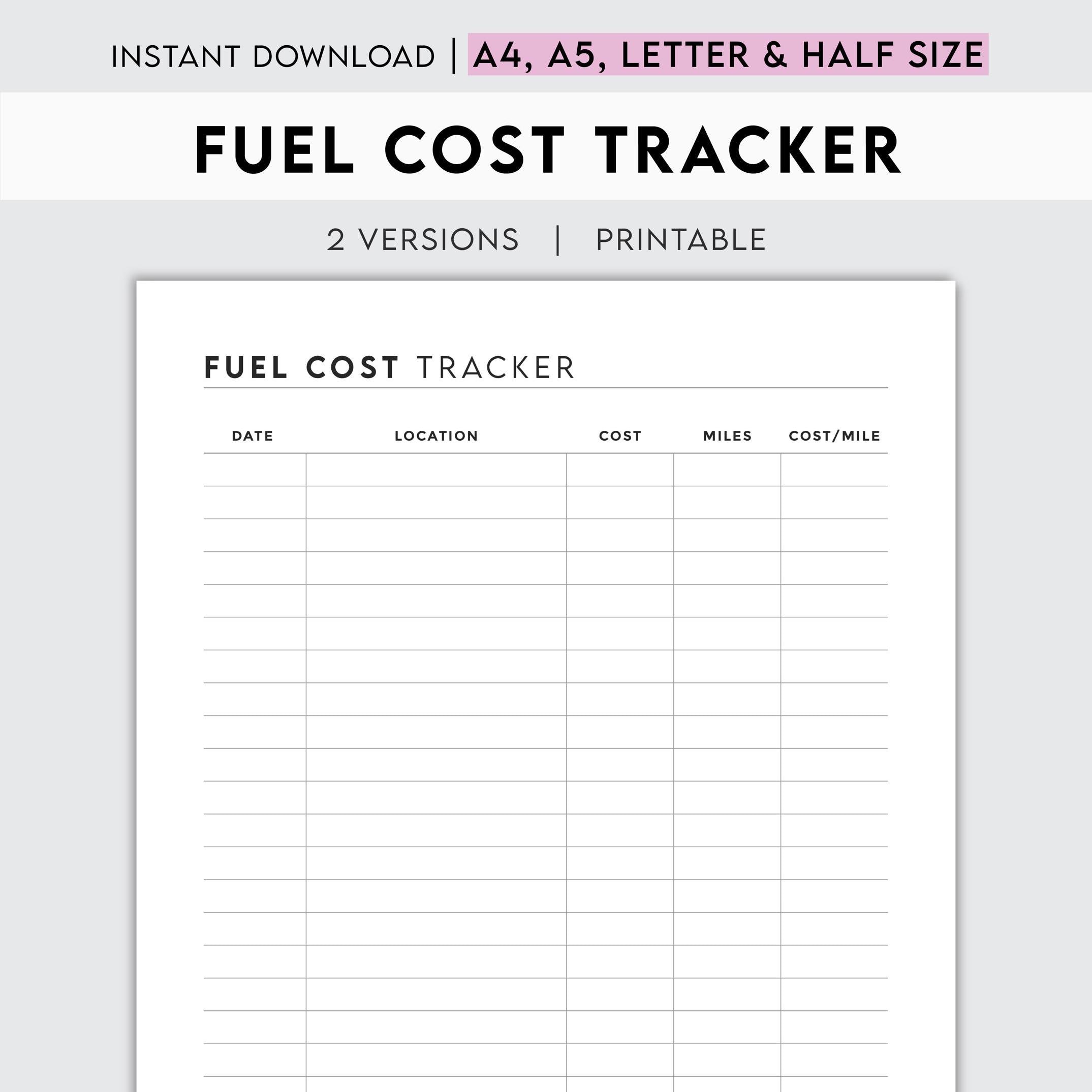 Fuel Cost Tracker | Gas Mileage & Vehicle Log | Car Expense, Fuel ...