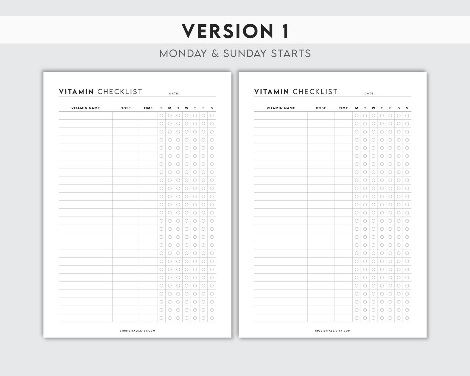 Vitamin Checklist | Printable Supplement Tracker & Health Planner for ...