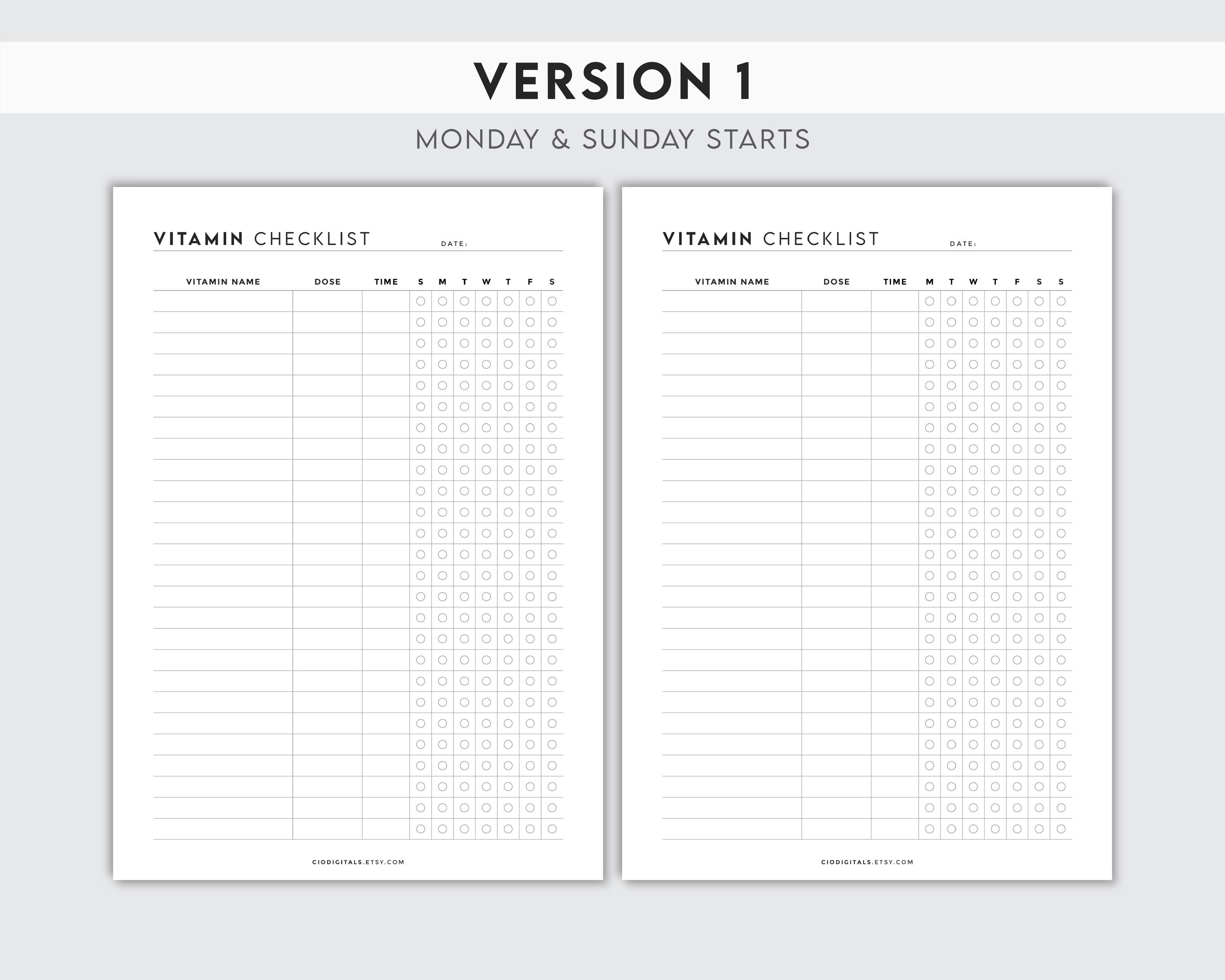 Vitamin Checklist | Printable Supplement Tracker & Health Planner for ...