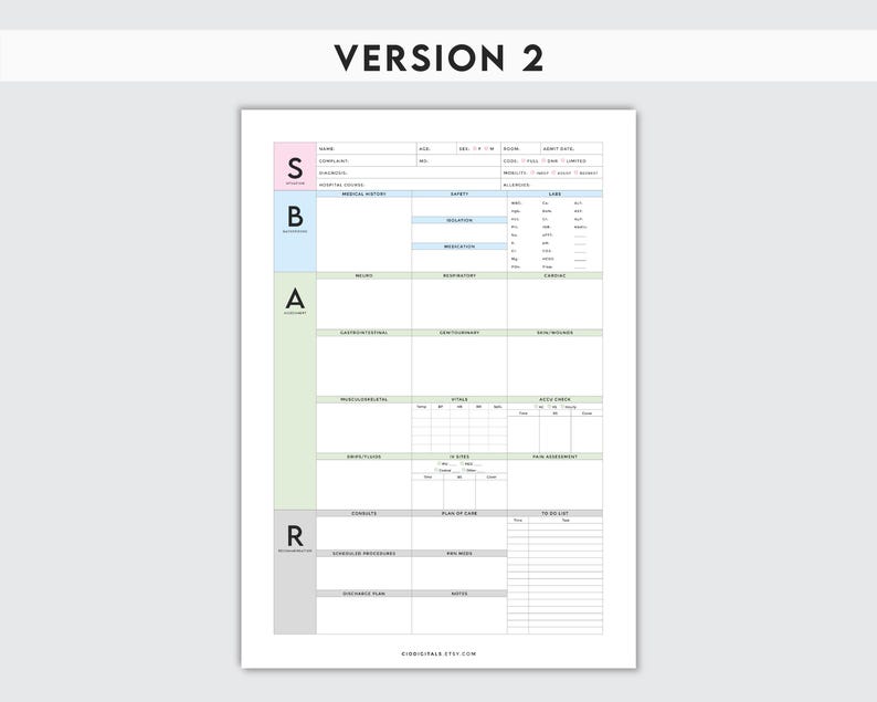 SBAR Nurse Report Template, Patient Handoff Sheet (digital Download ...
