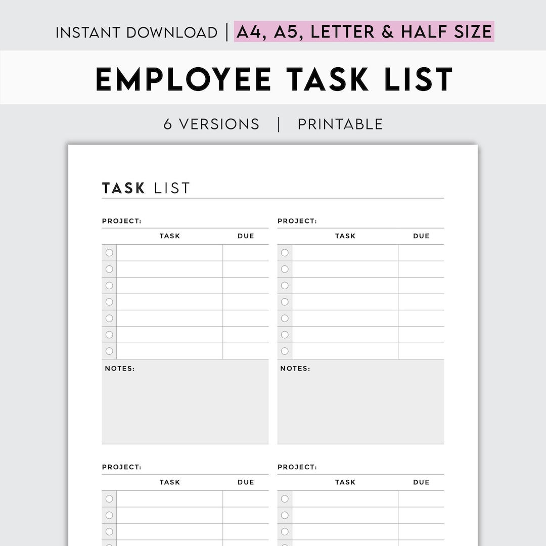 Employee Task List Printable, Work Flow Organizer (digital Download) - Etsy