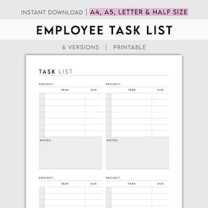 Employee Task List Printable, Work Flow Organizer, Job Duty Chart, Team ...