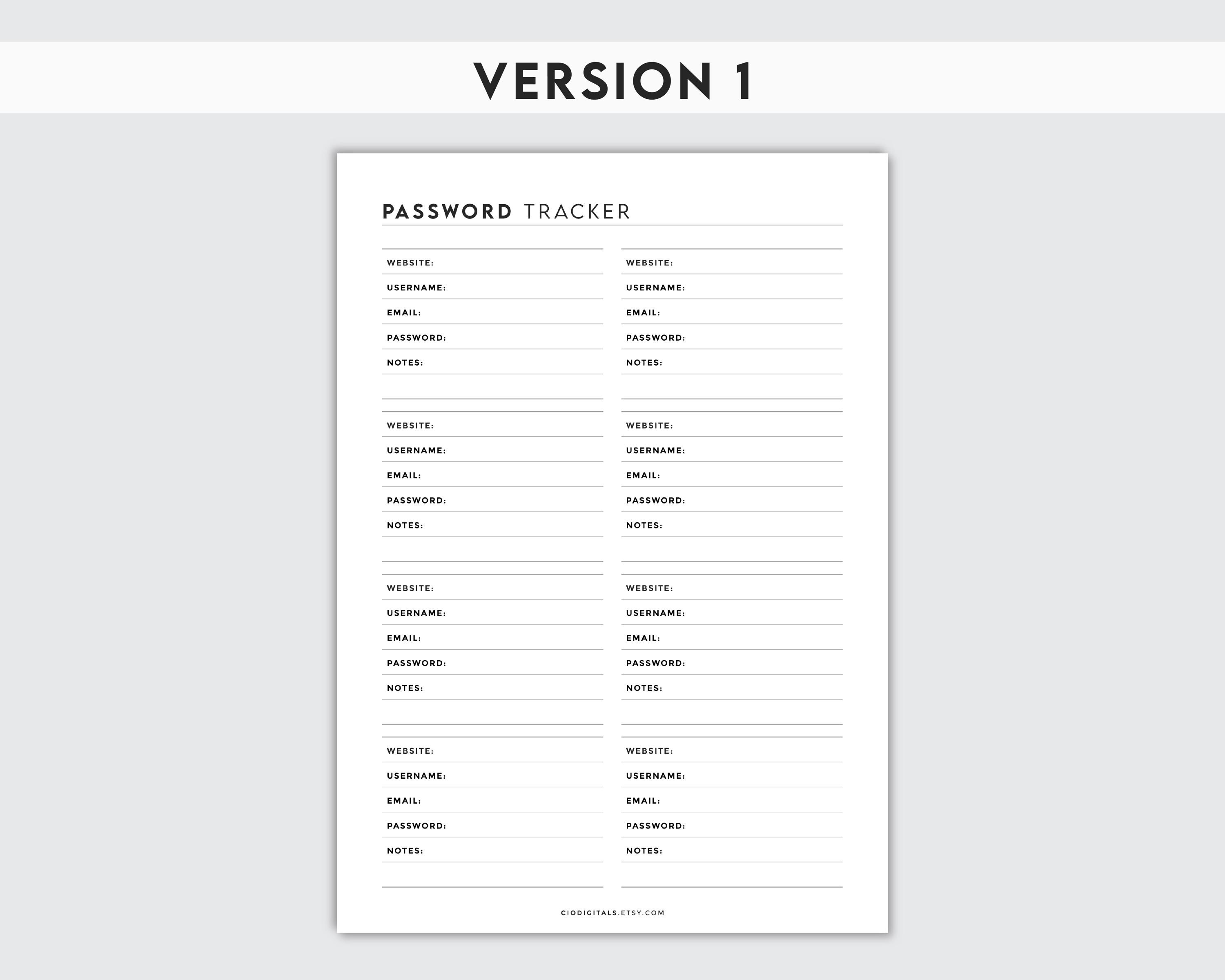 Password Tracker Printable | Secure Logbook Credential Keeper | Account ...