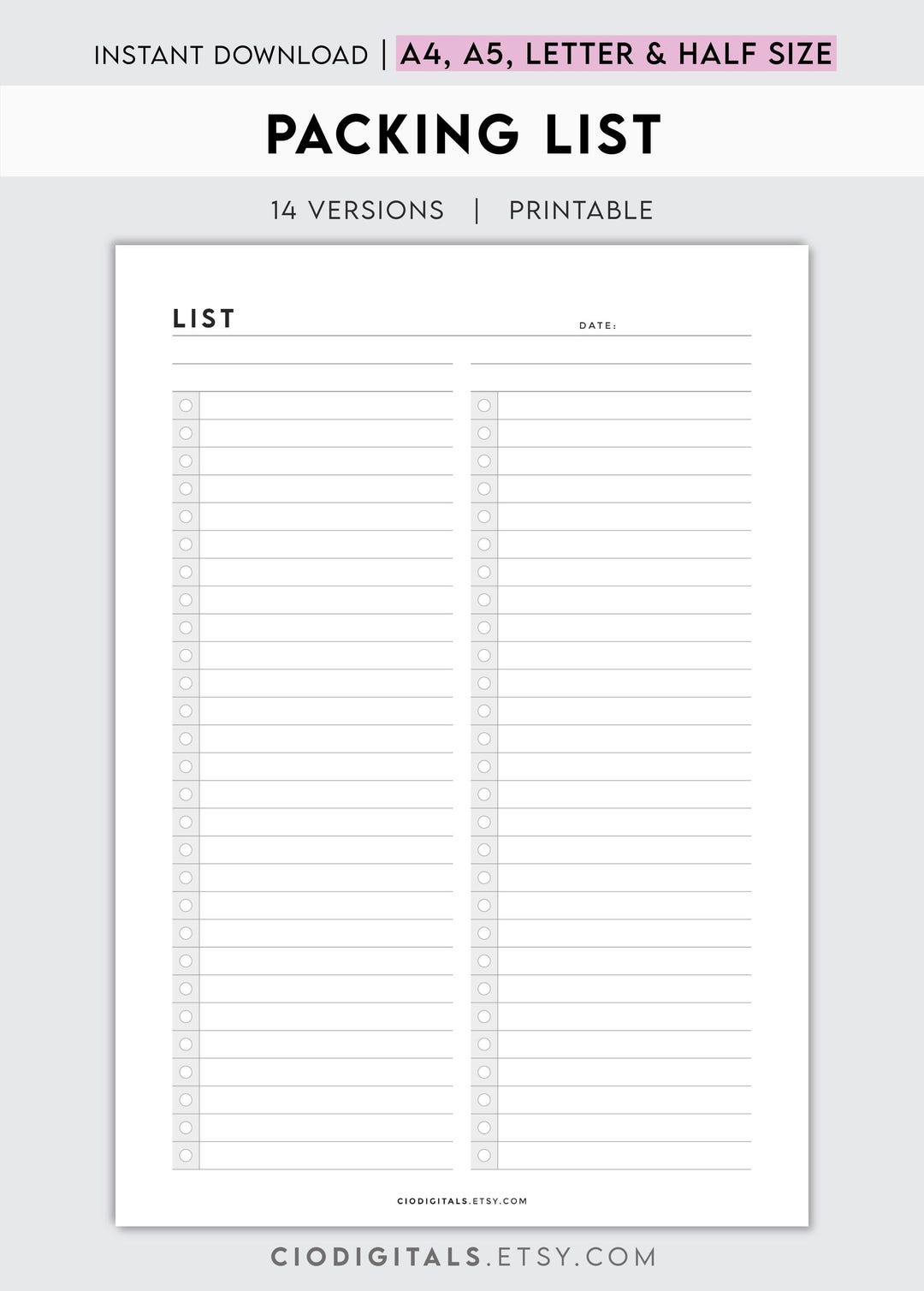 Customizable Packing List Organizer | Efficient Travel Checklist & Trip ...