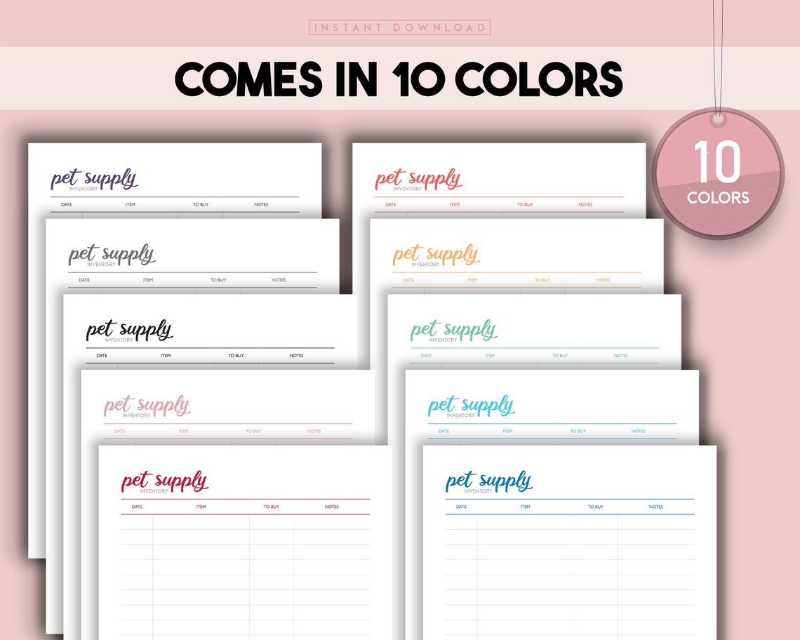 Pet Supply Inventory, Organize Template, Printable Template, Supply ...