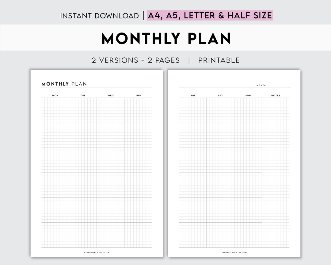 Monthly Plan Printable Goal Scheduler Priority Grid Task Efficiency ...