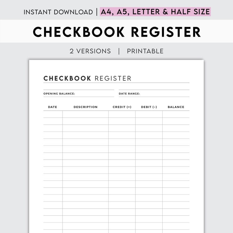 Printable Checkbook Register | Finance Tracker, Budgeting Tool ...