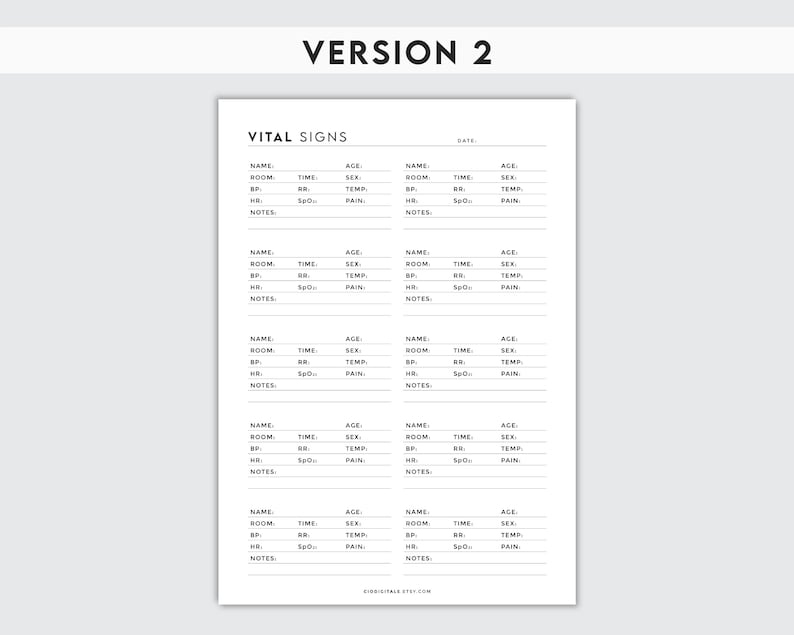 Patient Vital Signs Chart, Nurse Log (digital Download) - Etsy